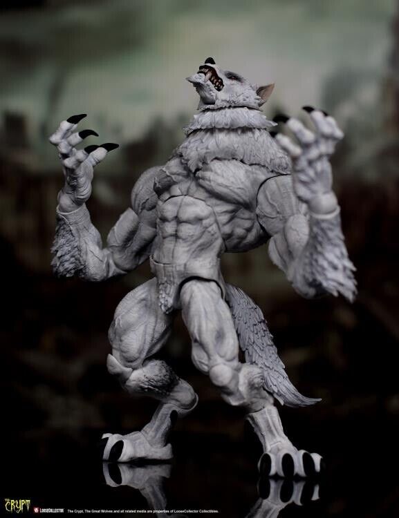 NEW LC The Crypt Nordic Giant Wolf Fenrir White Wolf 10 inches Action ...